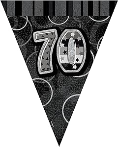 Unique Party 70th Birthday Flag Banner Bunting 9ft Foil Glitz Black RRP ...