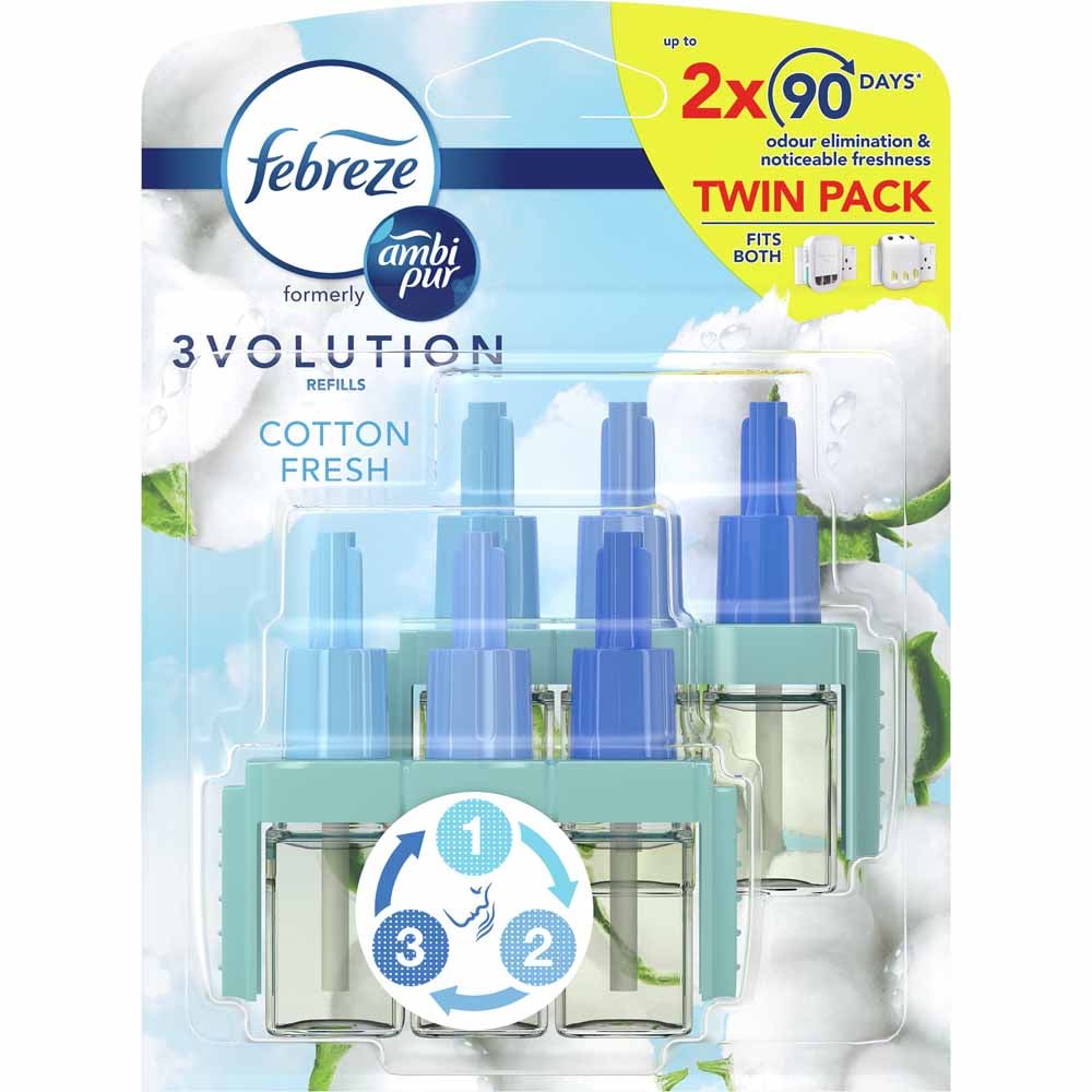 Febreze Ambipur 3Volution Cotton Fresh Plug-In Refill Twin Pack 2x 20ml ...